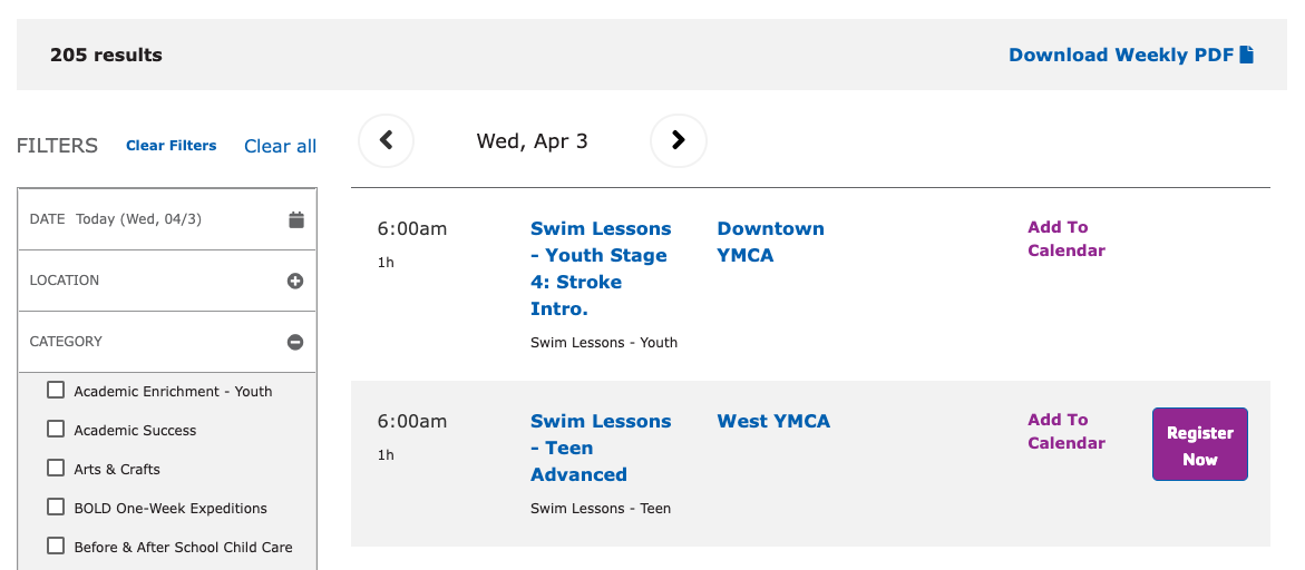 Repeat Schedules | YMCA Website Services