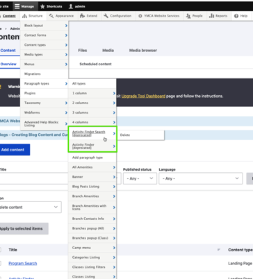 Deprecating and removing components | YMCA Website Services